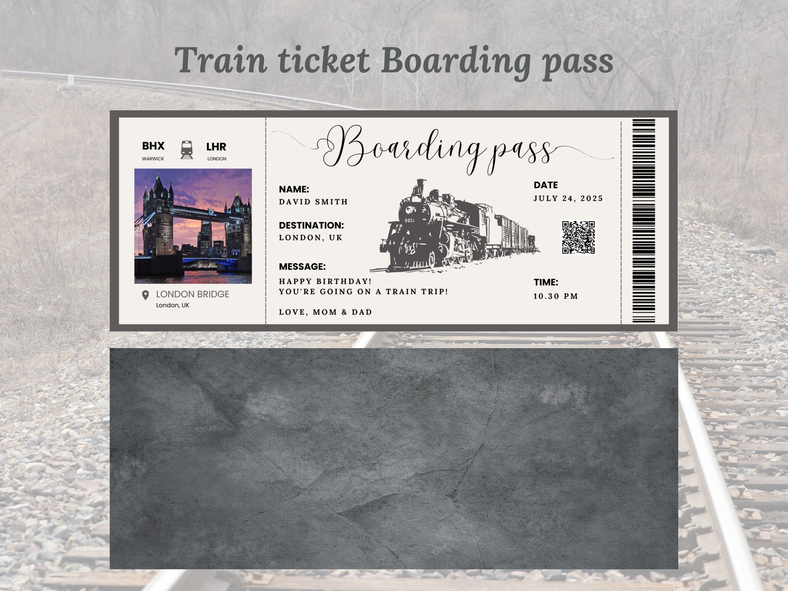 Train Ticket Template, Editable Boarding Pass, Train Trip Gift ...