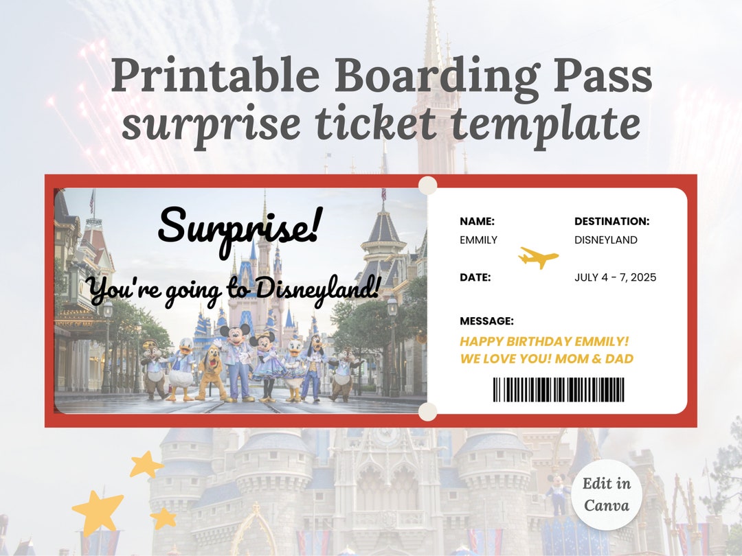 Printable Disneyland Surprise Ticket Template, Disneyworld Ticket ...