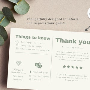 Welcome Card Template for Airbnb, Thank You for Staying Card for Guest ...