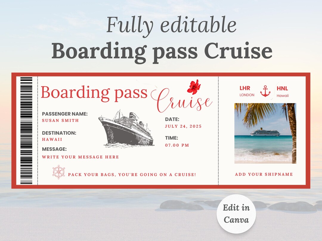 Cruise Boarding Pass Template, Editable Boarding Pass, Cruise Trip Gift ...