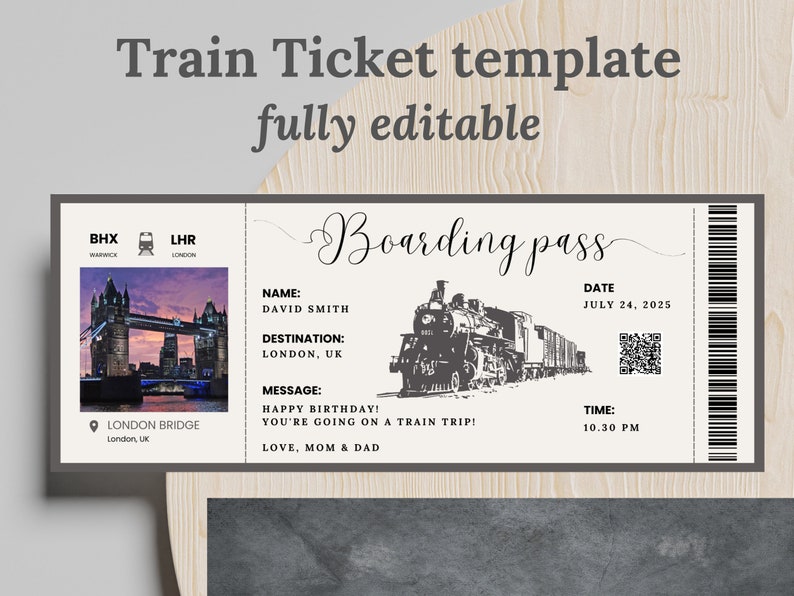 Train Ticket Template, Editable Boarding Pass, Train Trip Gift ...