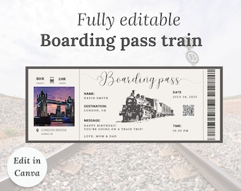 Train Boarding Pass, Train Ticket Template, Editable Train Trip Gift ...