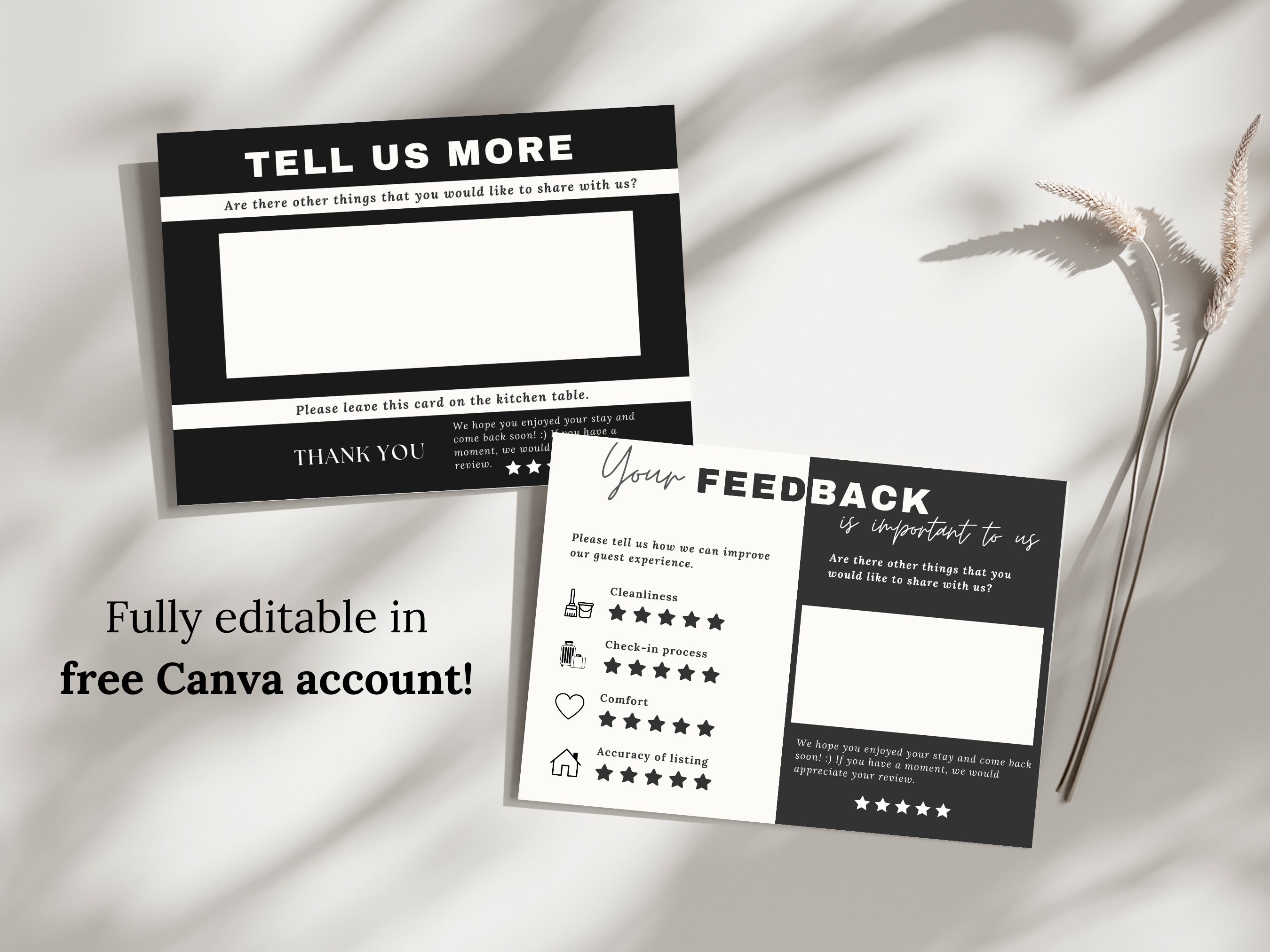 Airbnb Comment Card, Feedback Form Guest, Airbnb Feedback Card ...