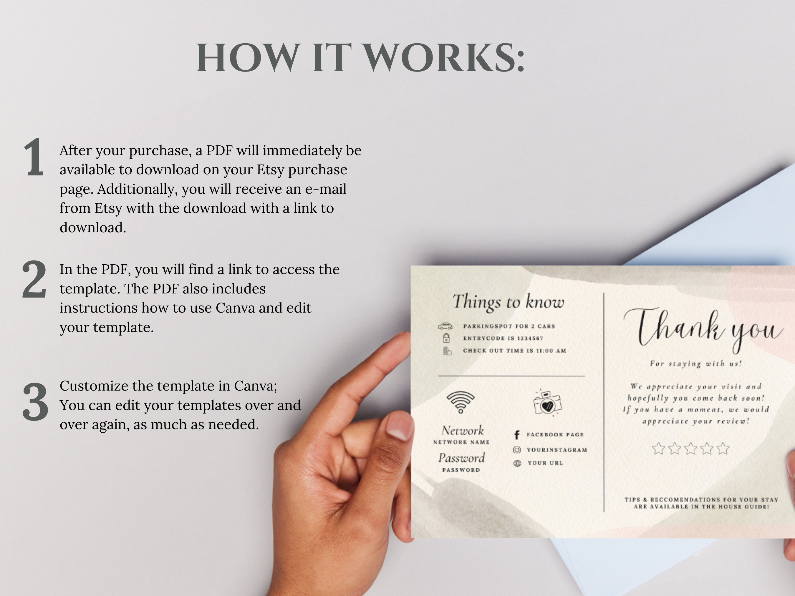Welcome Card Template for Airbnb, Short Term Rental Homes, Thank You ...