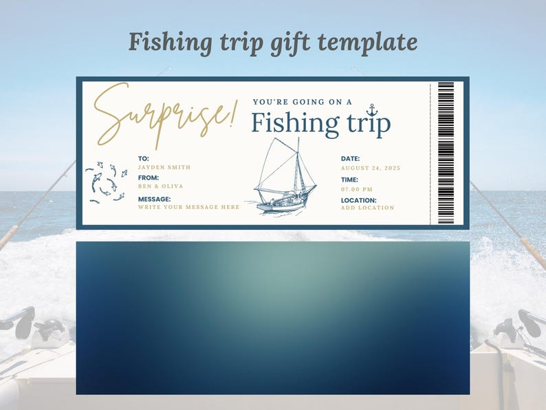 Fishing Trip Template, Fishing Voucher, Editable Boarding Pass, Fishing ...