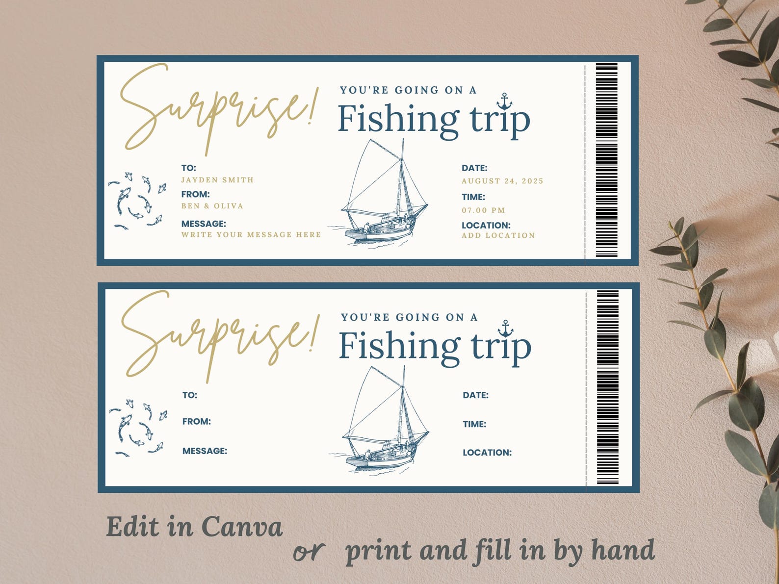 Fishing Trip Template, Fishing Voucher, Editable Boarding Pass, Fishing ...