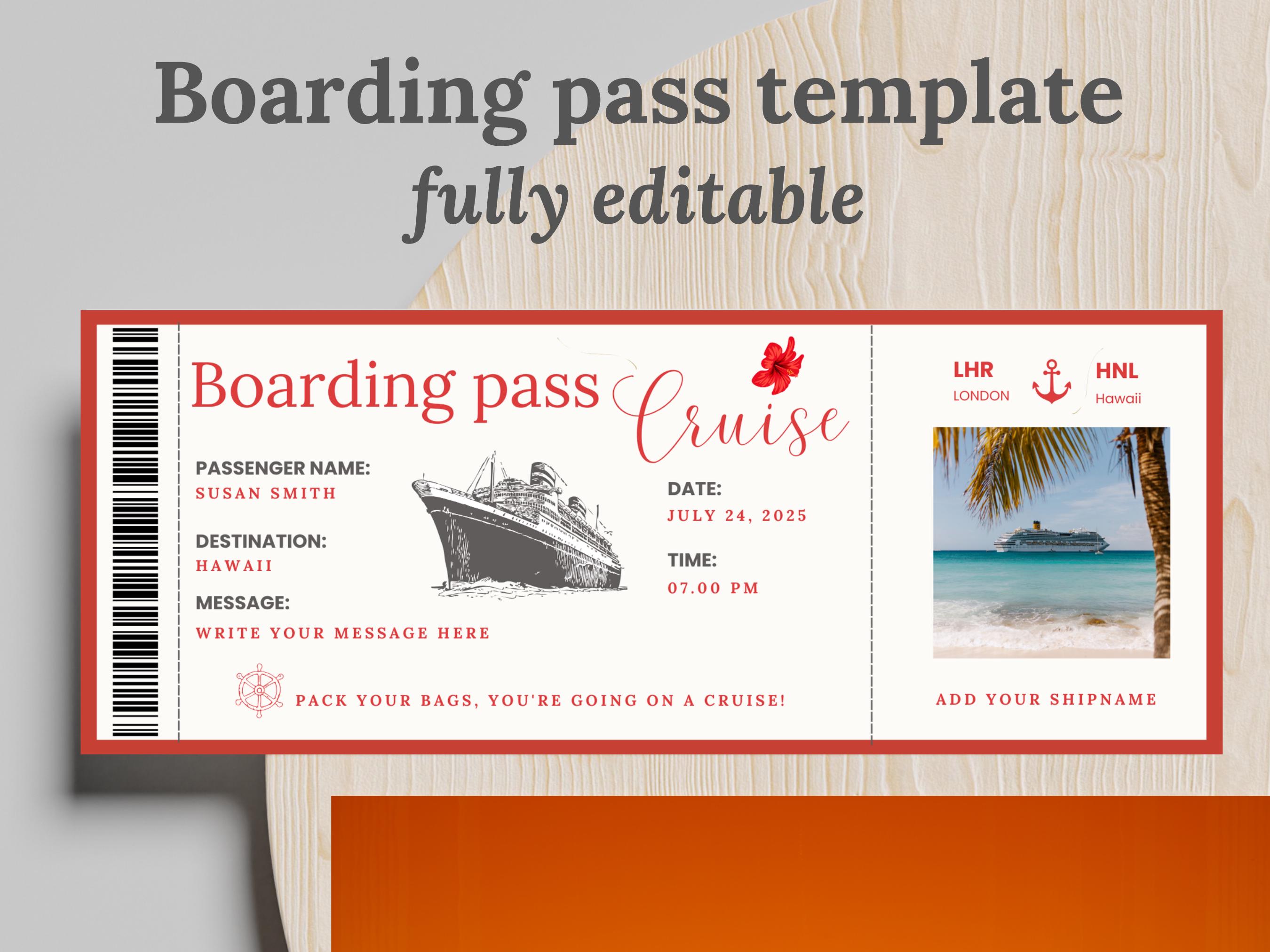 Cruise Boarding Pass Template, Editable Boarding Pass, Cruise Trip Gift ...