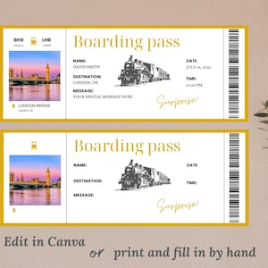 Train Boarding Pass, Train Ticket Template, Editable Train Trip Gift ...