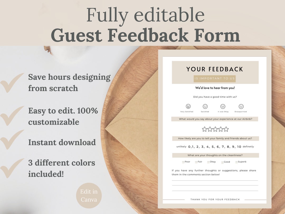 Editable Feedback Form Guest, Airbnb Host, VRBO, Canva Template, Hotel ...