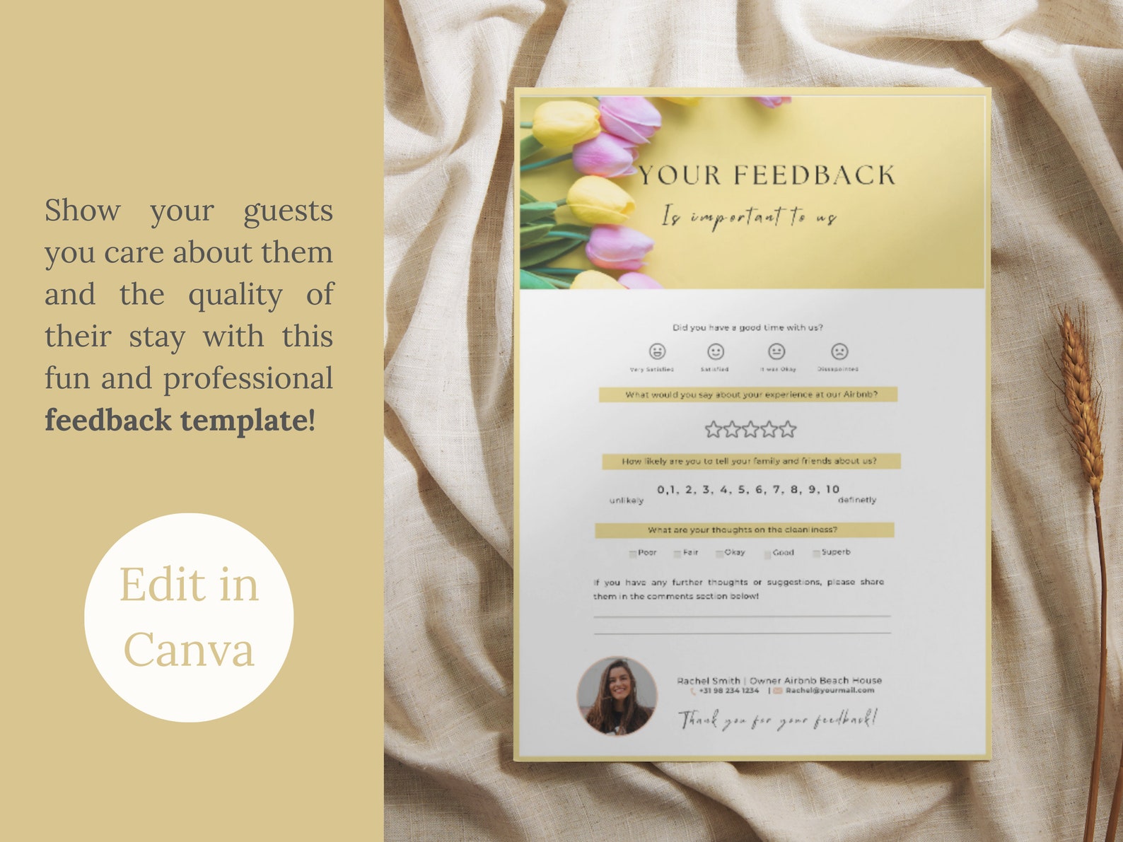 Editable Feedback Form Guest, Airbnb Host, VRBO, Canva Template, Hotel ...