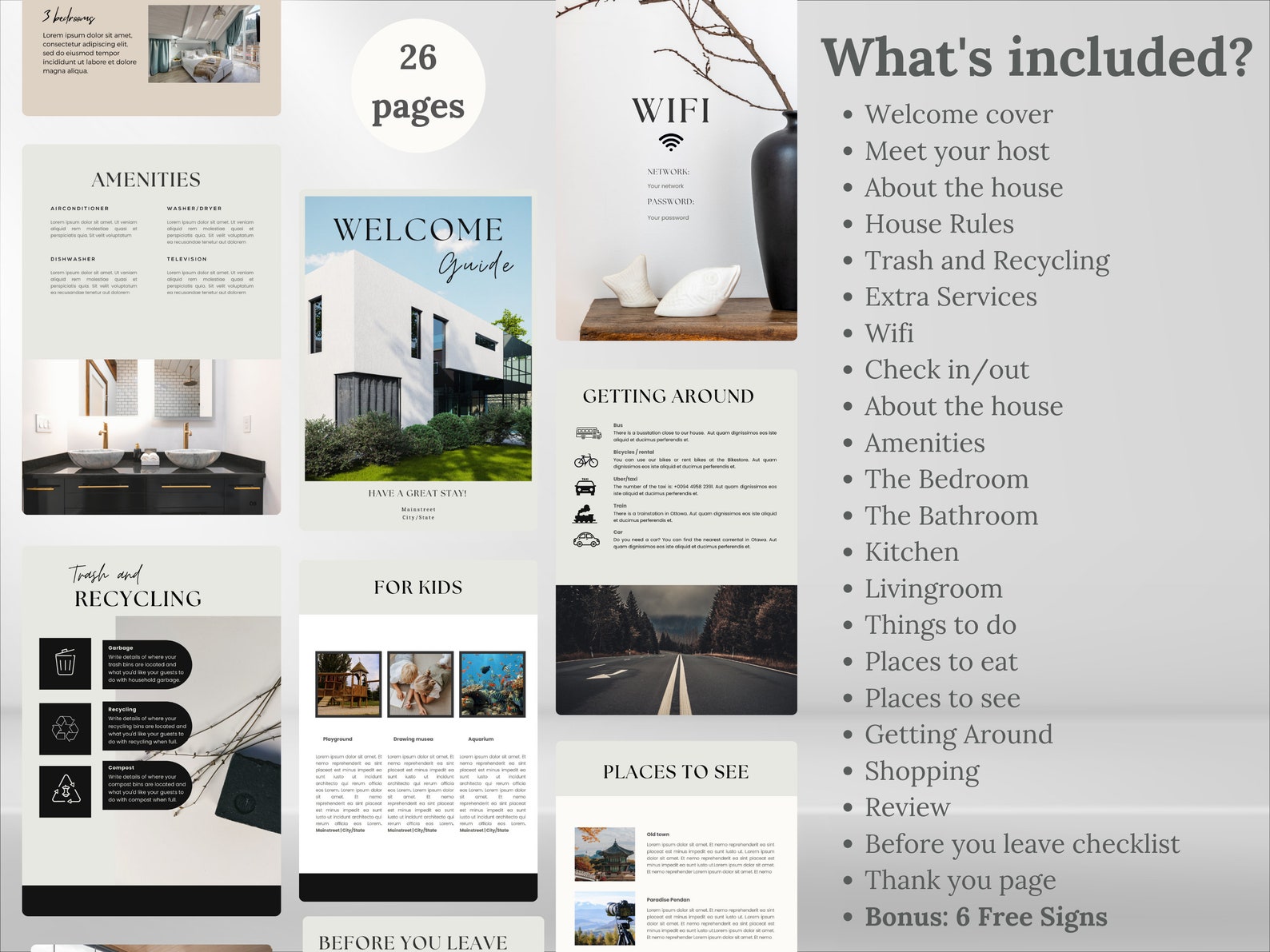 Minimalist Welcome Book, Black and White Guidebook, House Manual ...