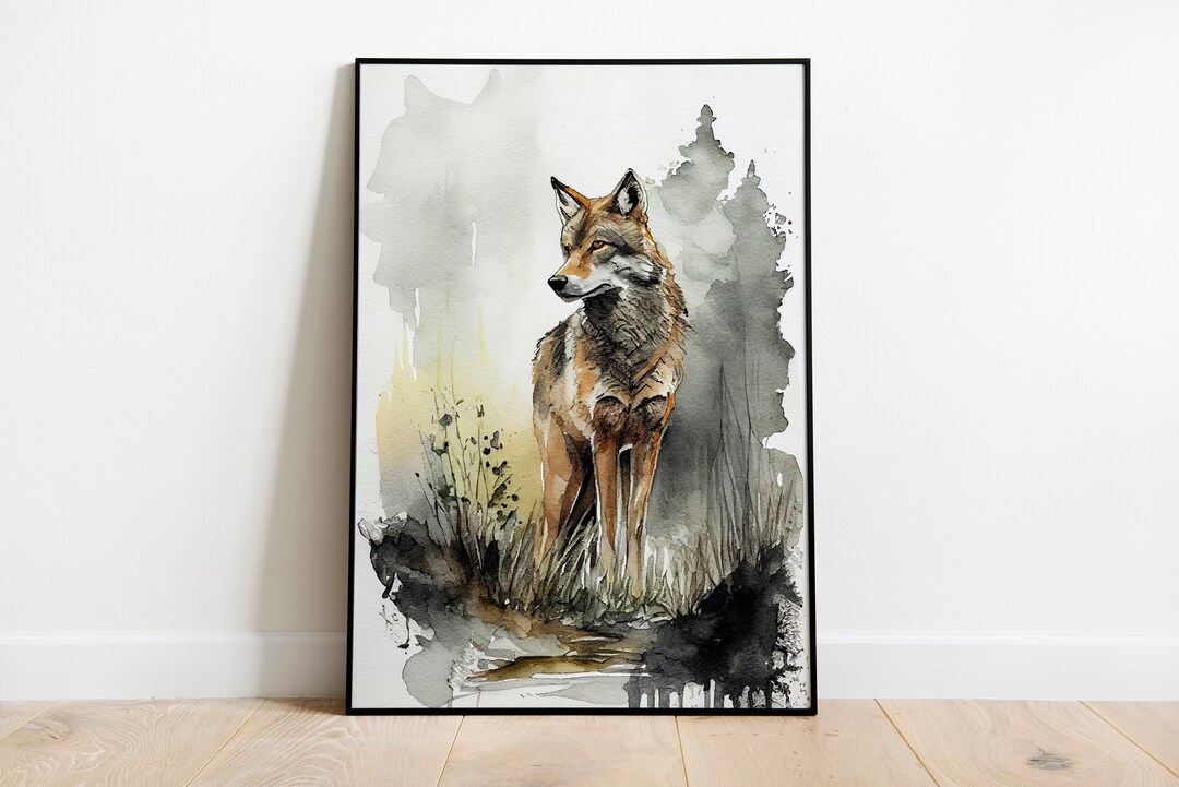 Wolf on the Hunt, Wildlife Watercolor, Animal Print, Printable, Animal ...