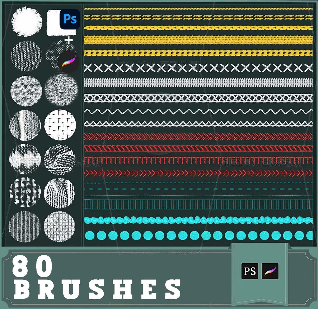 Procreate Brush Ps Brush Clothing Texture Sweater Cloth Stitching Fabric Dotted Line Stitch ...