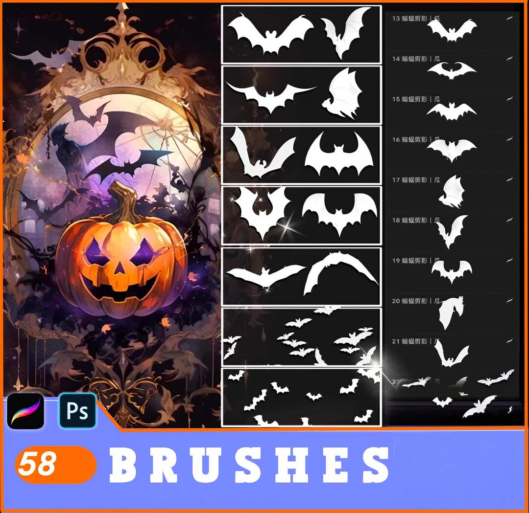 Procreate Brush Ps Brush Bat Silhouette Horror Atmosphere Halloween ...