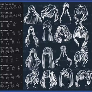 Procreate Brushes Cartoon Anime Character Hairstyle Line Draft Hair Two ...