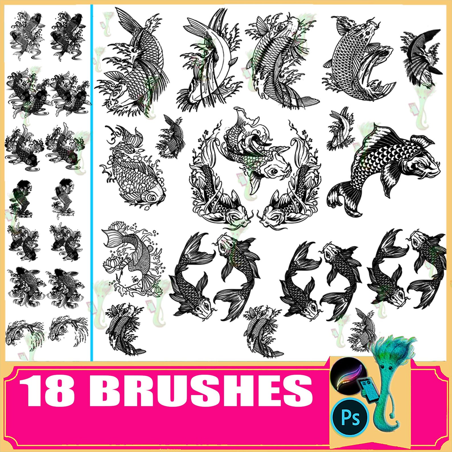 Procreate Chinese Style Fish Pattern, Brushes,procreate,procreate ...