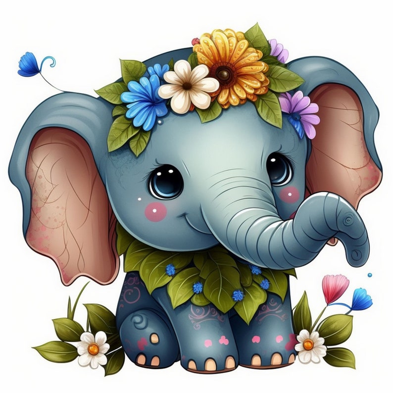 Flower Baby Elephant Sublimation Clipart Elephant Baby - Etsy