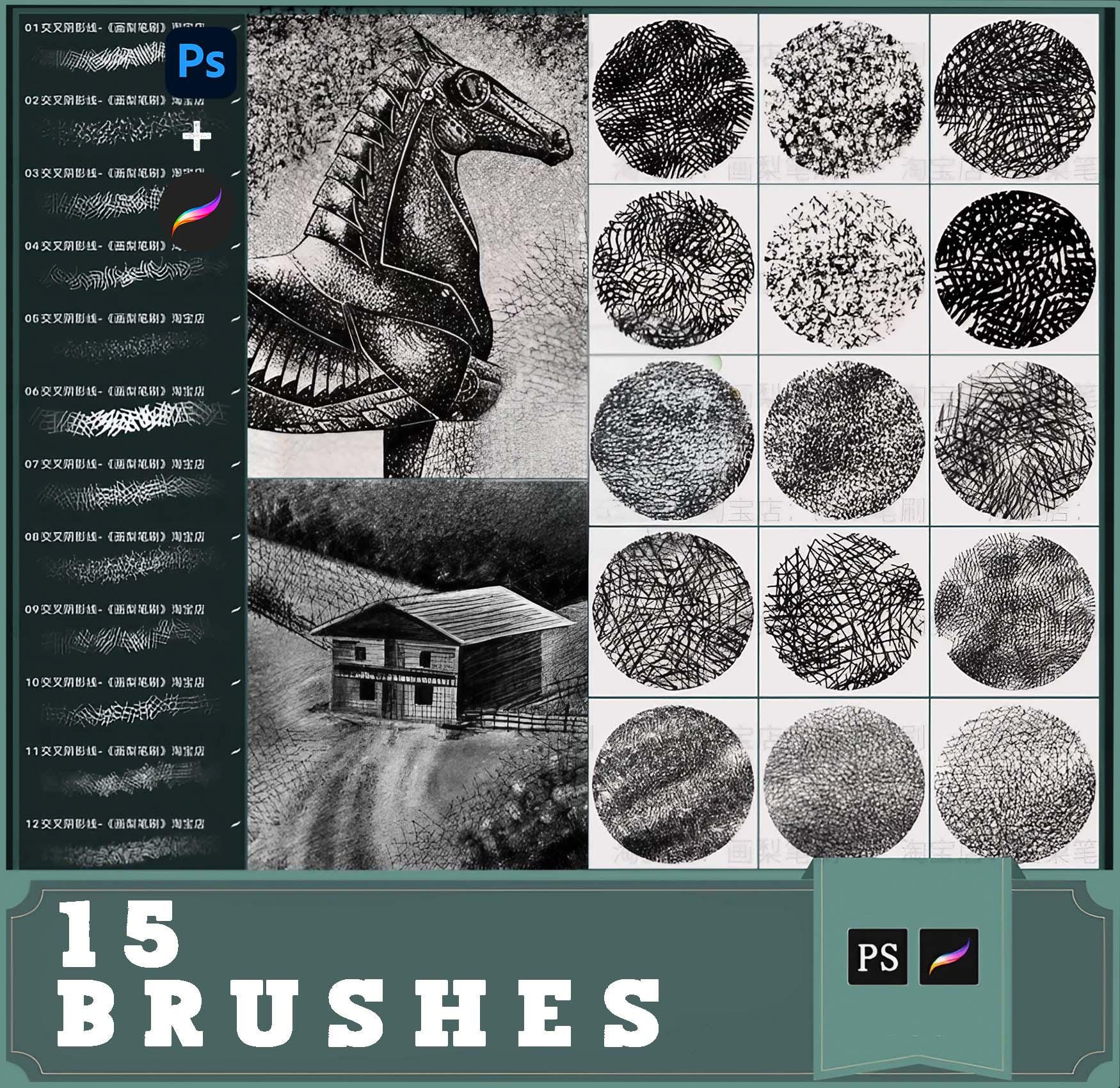 Cross Hatch Brush Set: Sketch & Texture for Procreate, Photoshop - Etsy