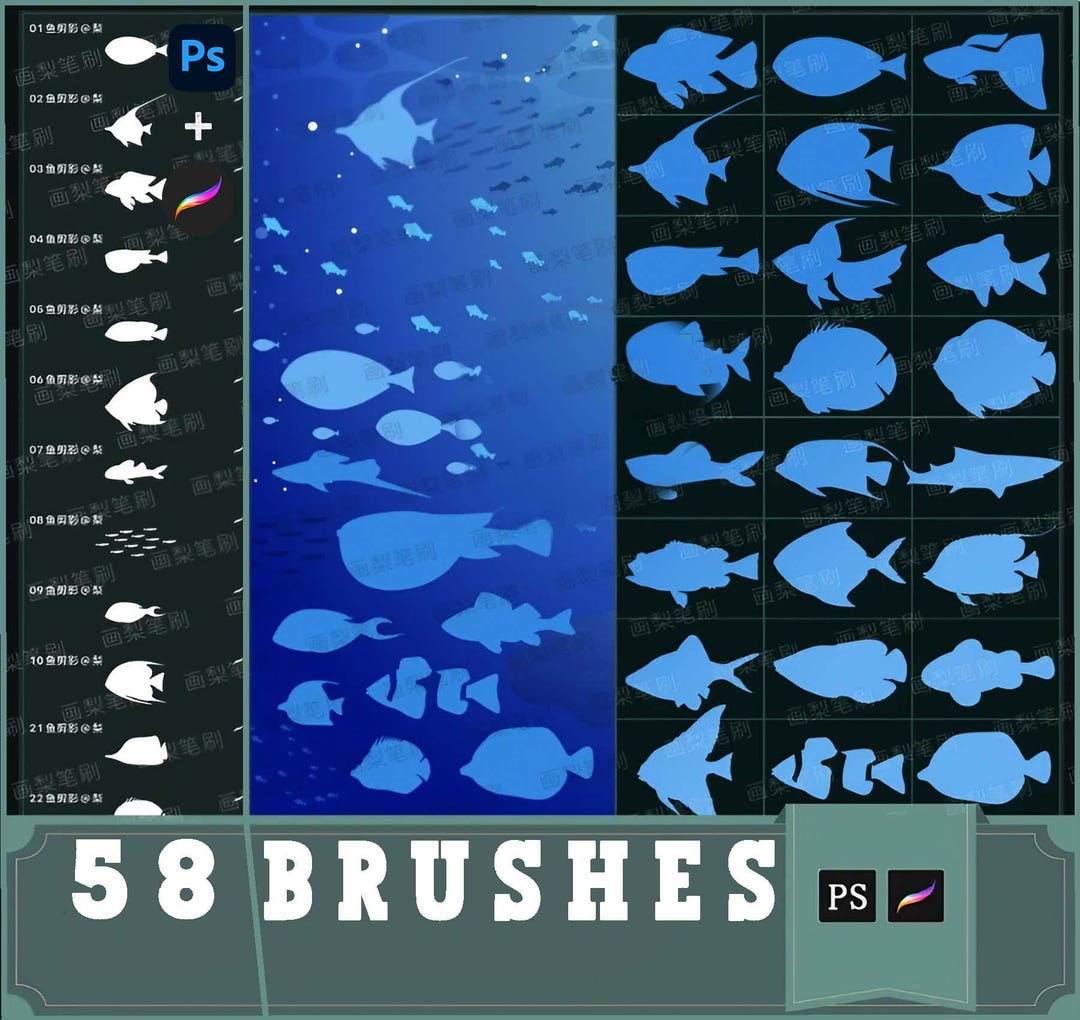 Fish Silhouette Brushes: Ocean Marine Life for Procreate & Photoshop - Etsy