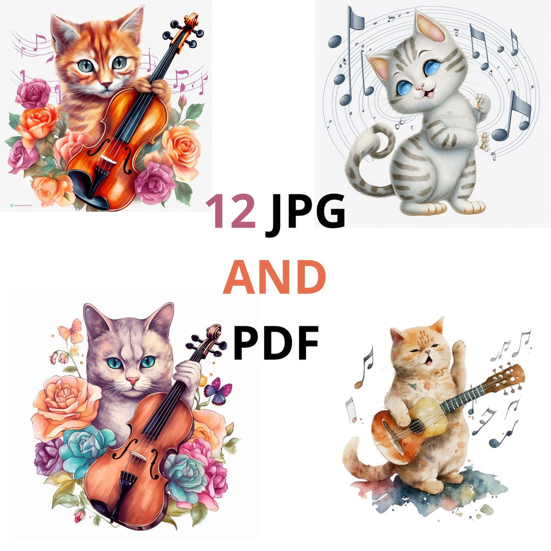 Watercolor, Floral, Violin, Clipart, Cats, Commercial Use, Violin Music ...