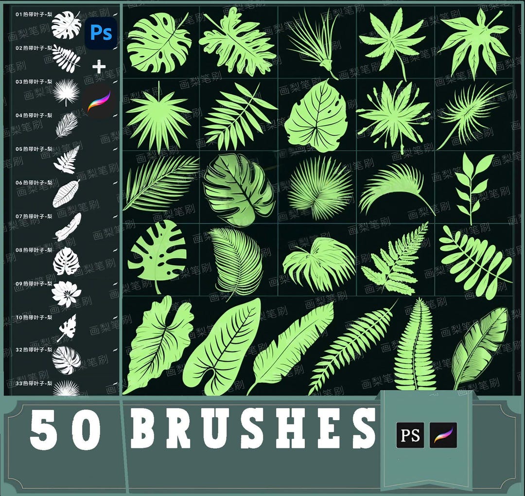 Tropical Leaf Brush Set: Plant Silhouettes for Procreate & Photoshop - Etsy