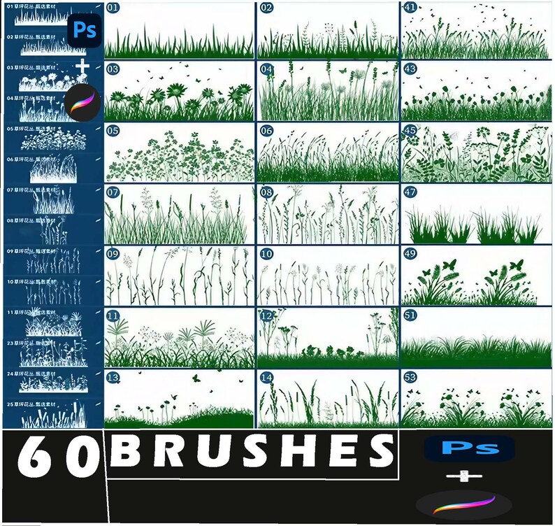 Procreate Brushes Flower Bush Silhouette Wheat Field Grass Plant Lawn ...