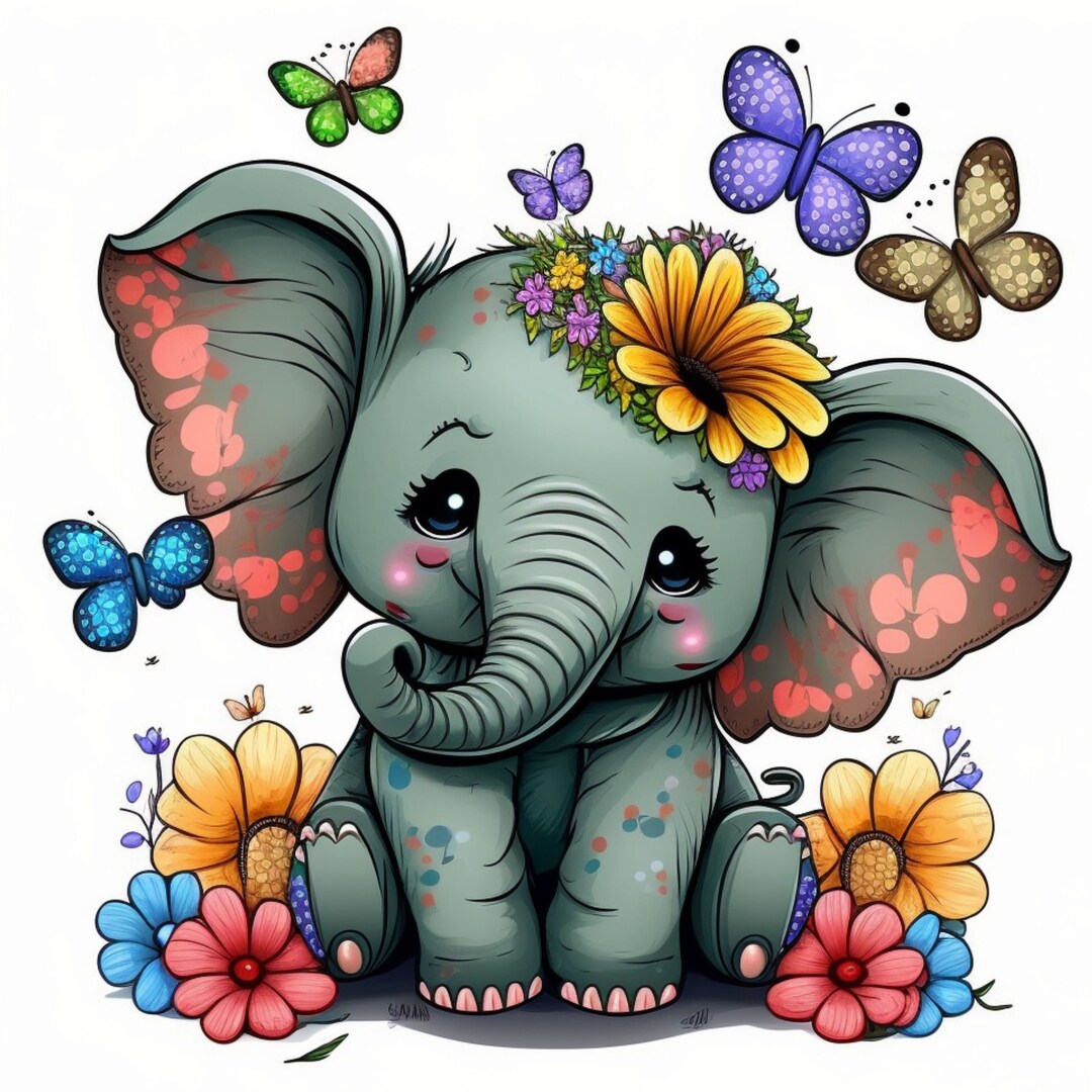 Flower Baby Elephant Sublimation Clipart, Elephant, Baby Elephant ...