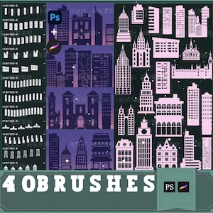 City Building Brush Set: 40 Procreate & Photoshop Brushes (digital ...
