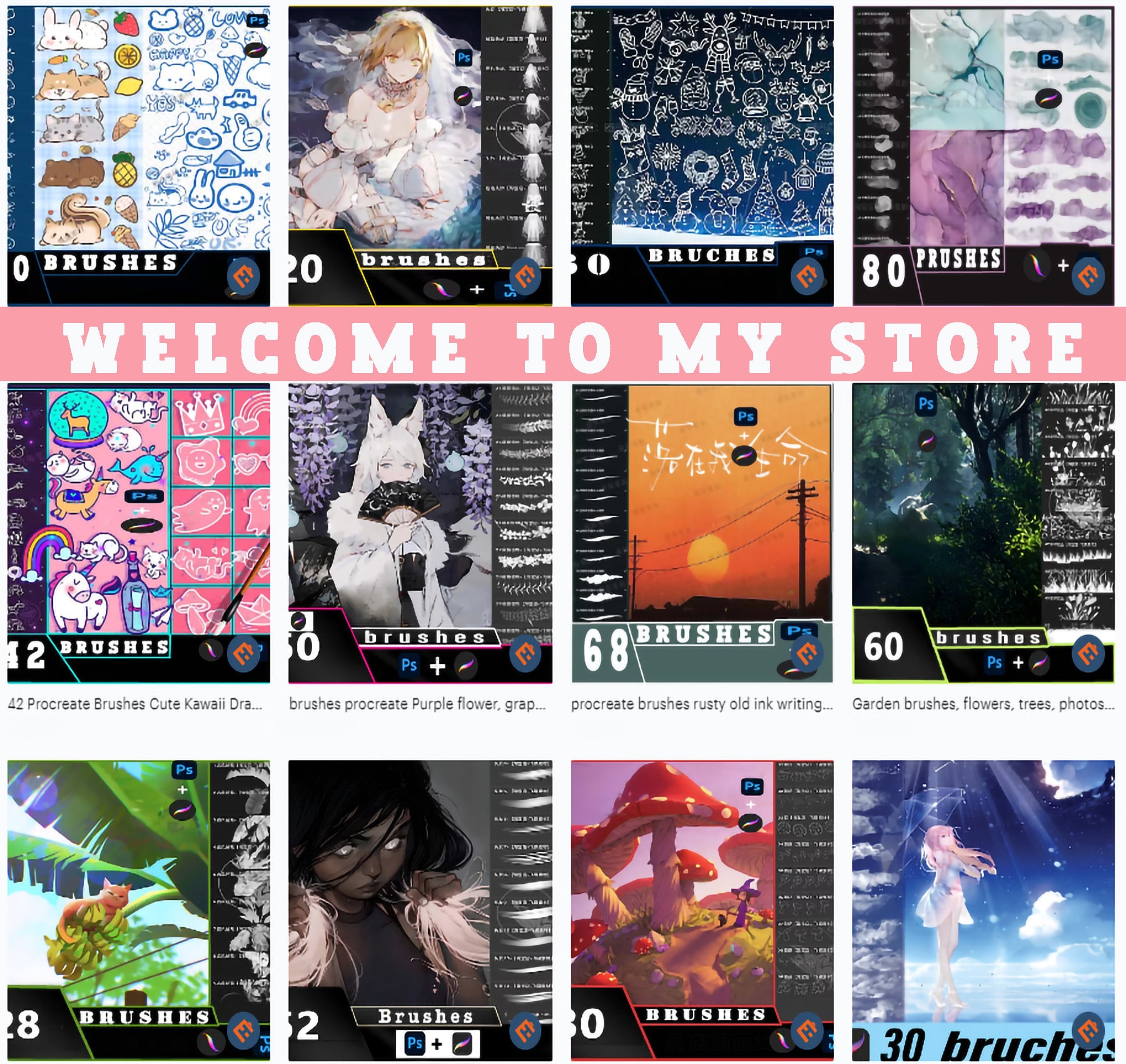 Procreate Brushes Retro Dot Game Pixel Mosaic Tetris Particles ...