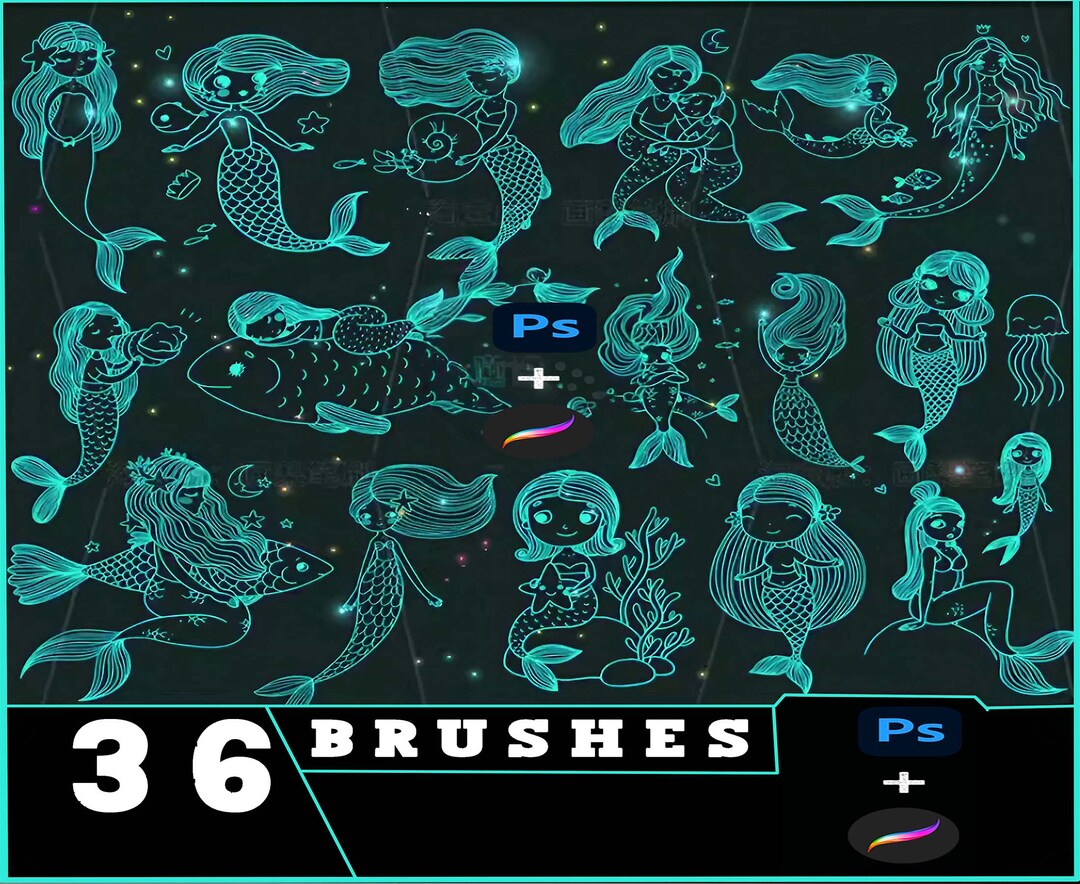 Mermaid Chibi Procreate Stamps, Procreate Chibi Stamps, Chibi Mermaid ...