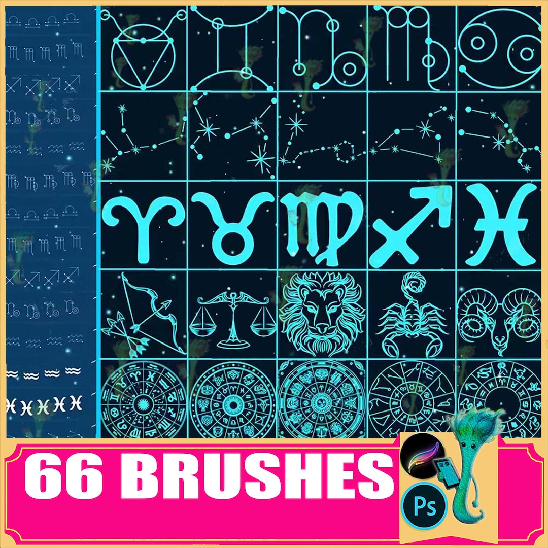 Zodiac Procreate Brushes: Horoscope Illustration Tattoo Designs (66 ...