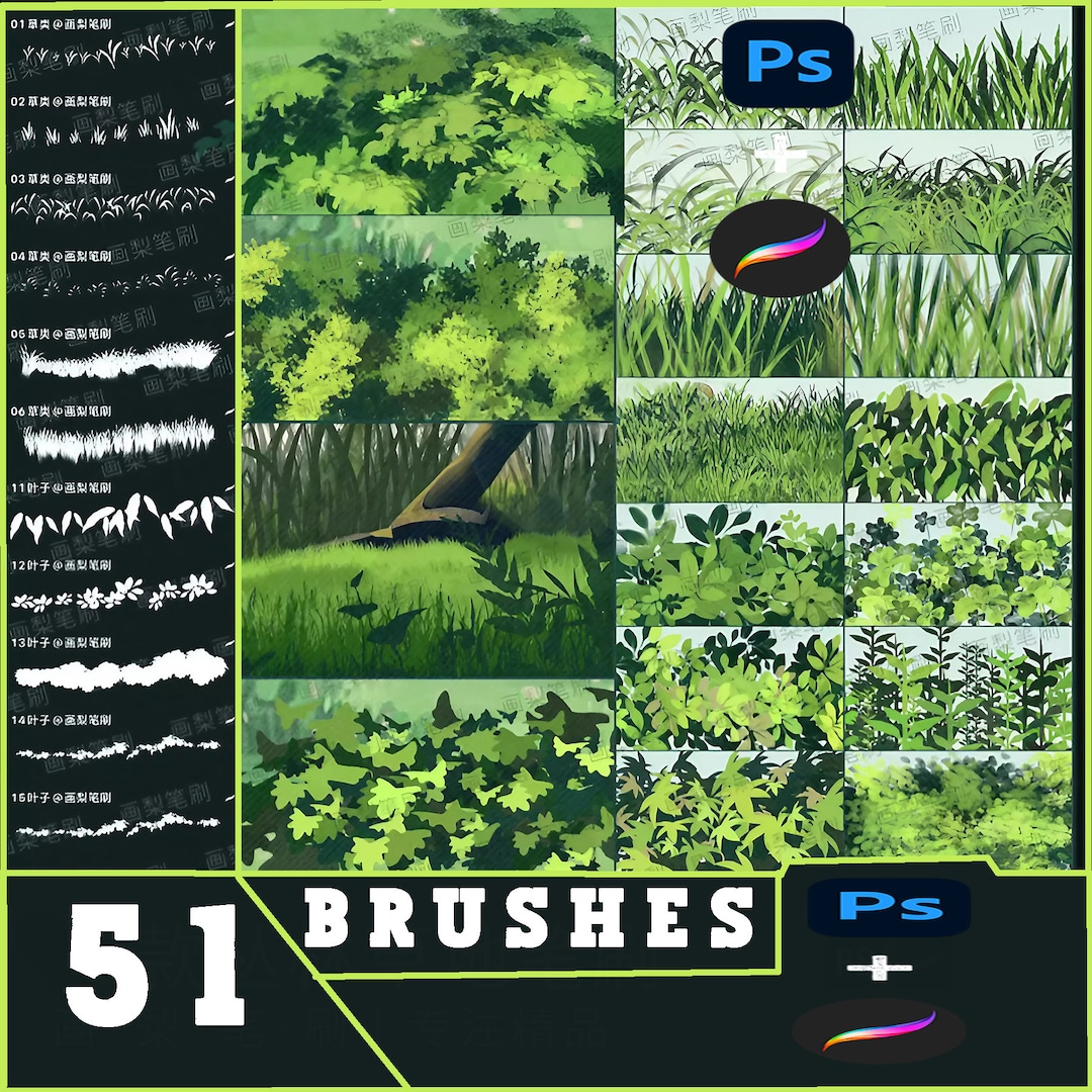 Nature Brush Set for Procreate, and for Photoshop, Grass, Bybaobab, Nature Procreate, - Etsy