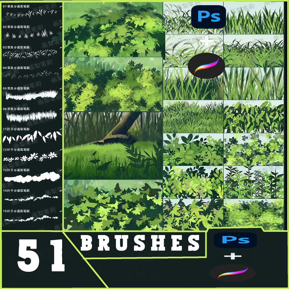 Nature Brush Set for Procreate & Photoshop: Grass Brushes - Etsy
