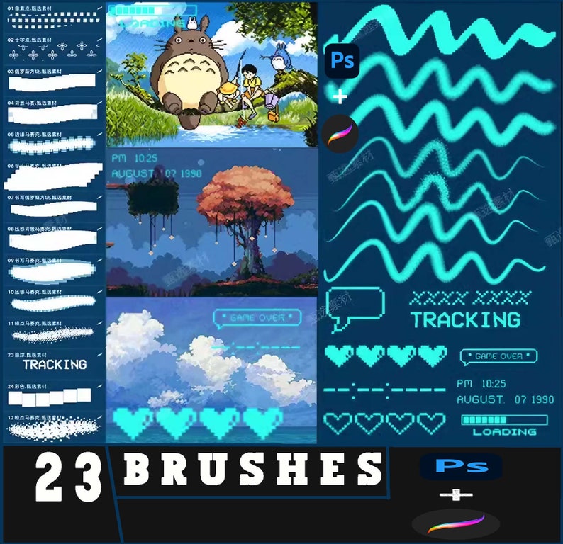 Procreate Brushes Retro Dot Game Pixel Mosaic Tetris Particles ...