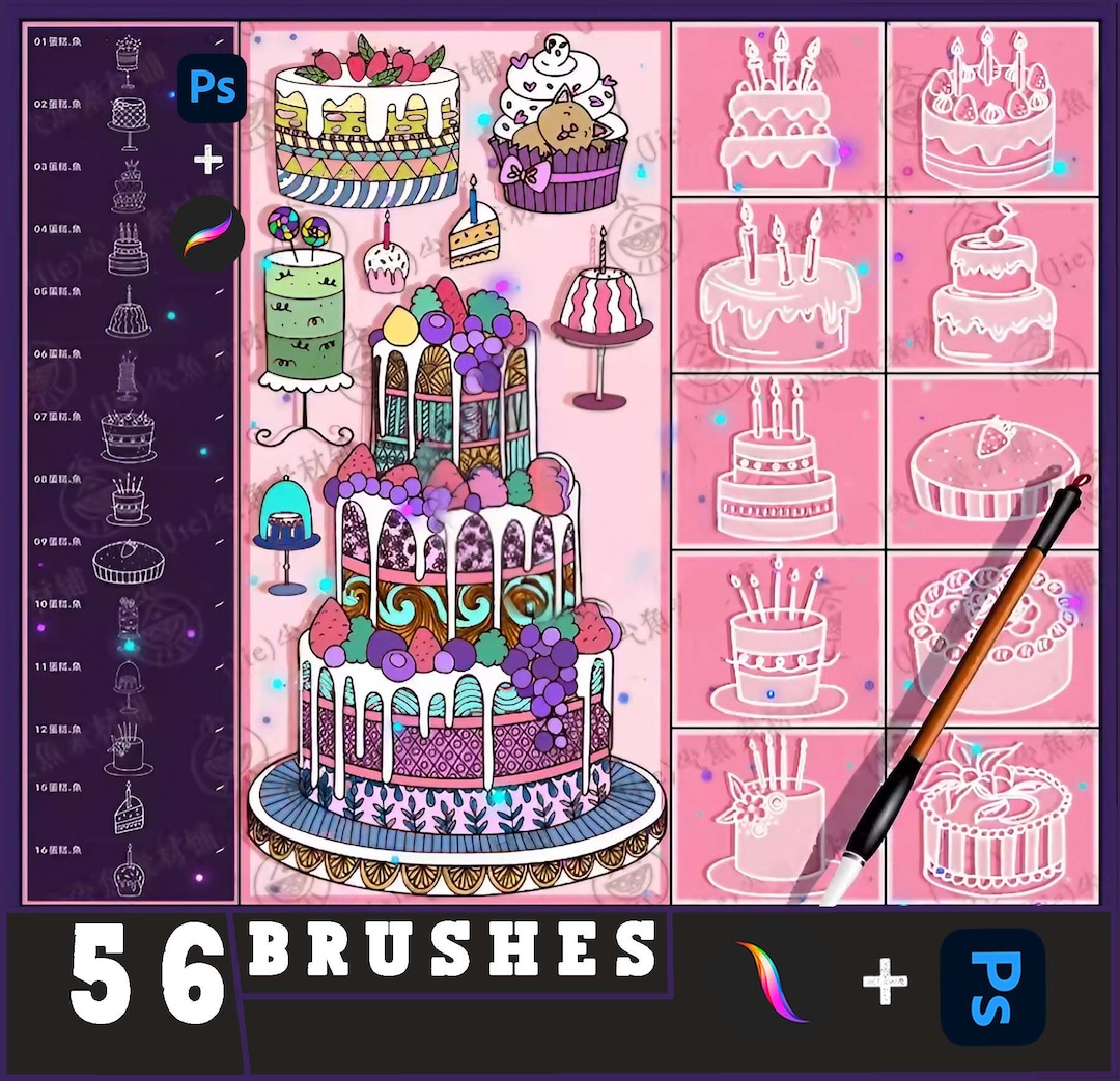 Procreate Brushes Birthday Cake Food Dessert Western Pastry Line Draft ...