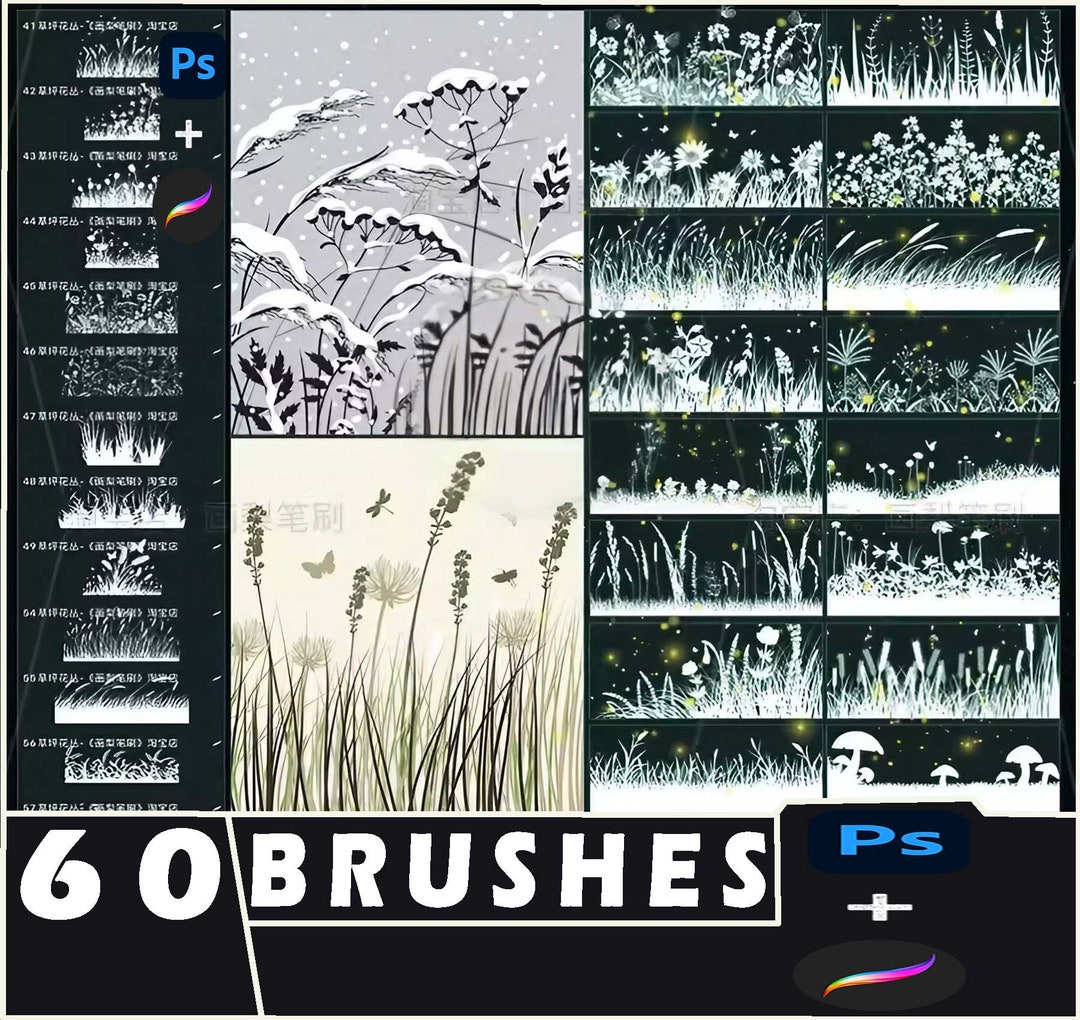 Procreate Brushes Flower Bush Silhouette Wheat Field Grass Plant Lawn ...