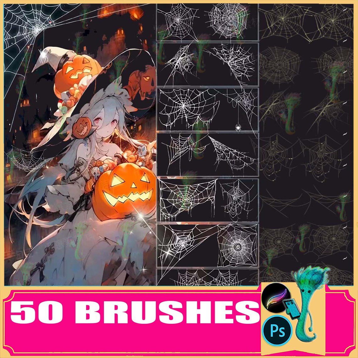 50 Spider Web Brushes: Procreate & Photoshop Decoration - Etsy