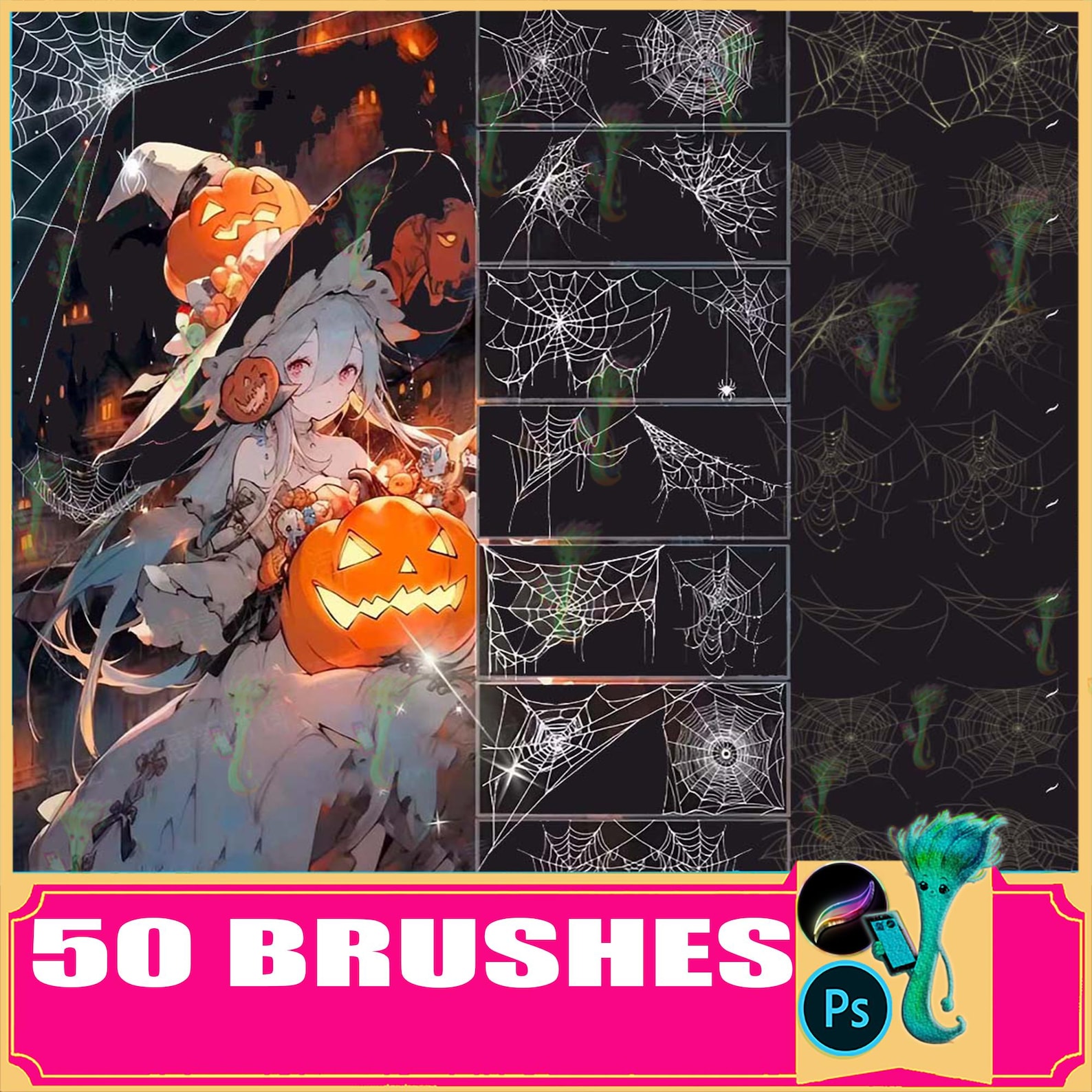 50 Spider Web Brushes: Procreate & Photoshop Decoration - Etsy