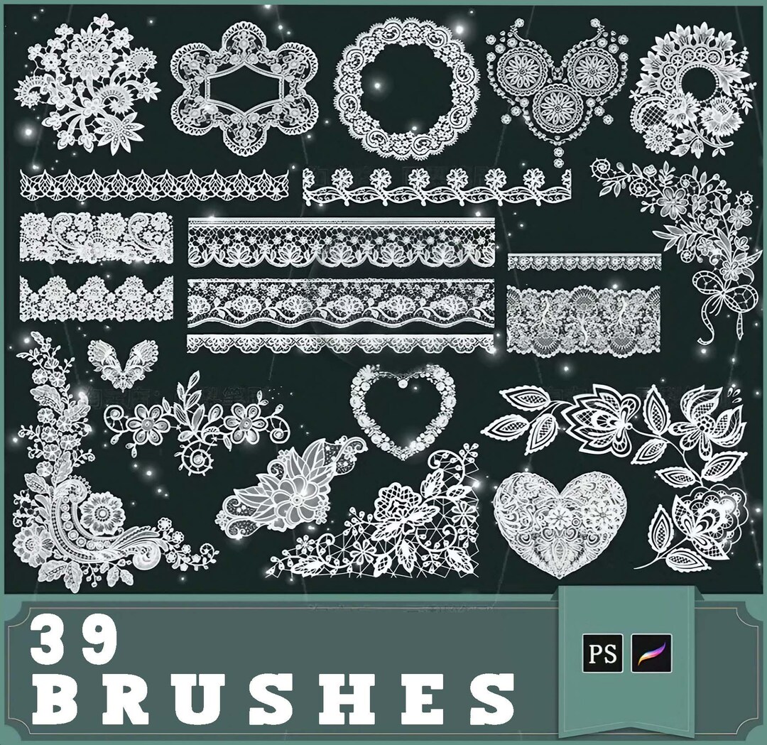 Lace Brush Set: Rococo Border Pattern for Procreate & Photoshop (39 ...
