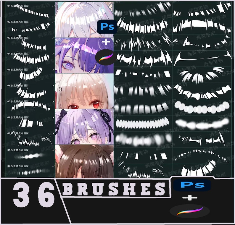 Procreate Brush Hair, Photoshop Brushes, Hair Textures, Animation ...