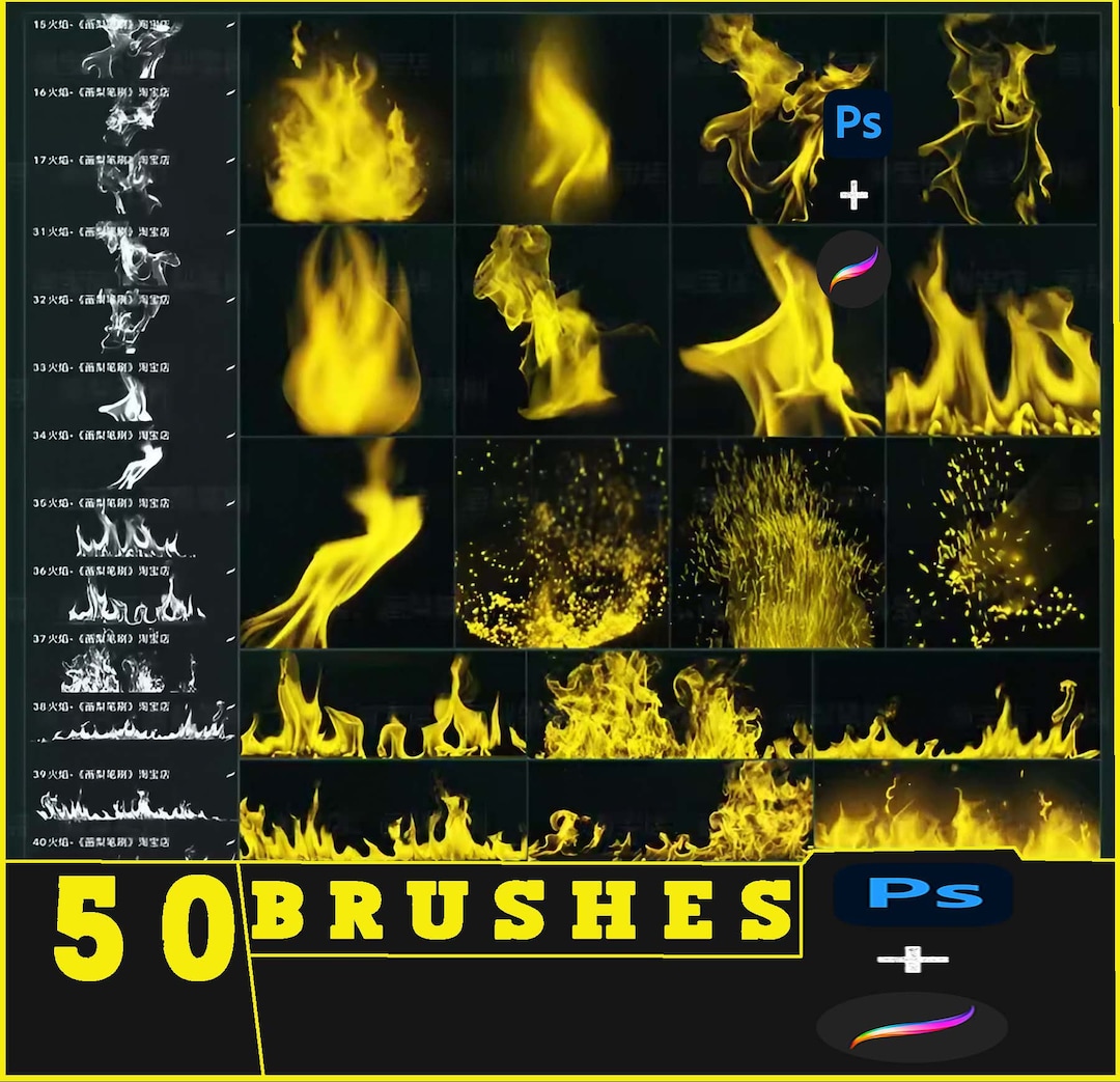 Procreate Brushes Flame Burning Special Effects Sparks Mars Flames Fire ...