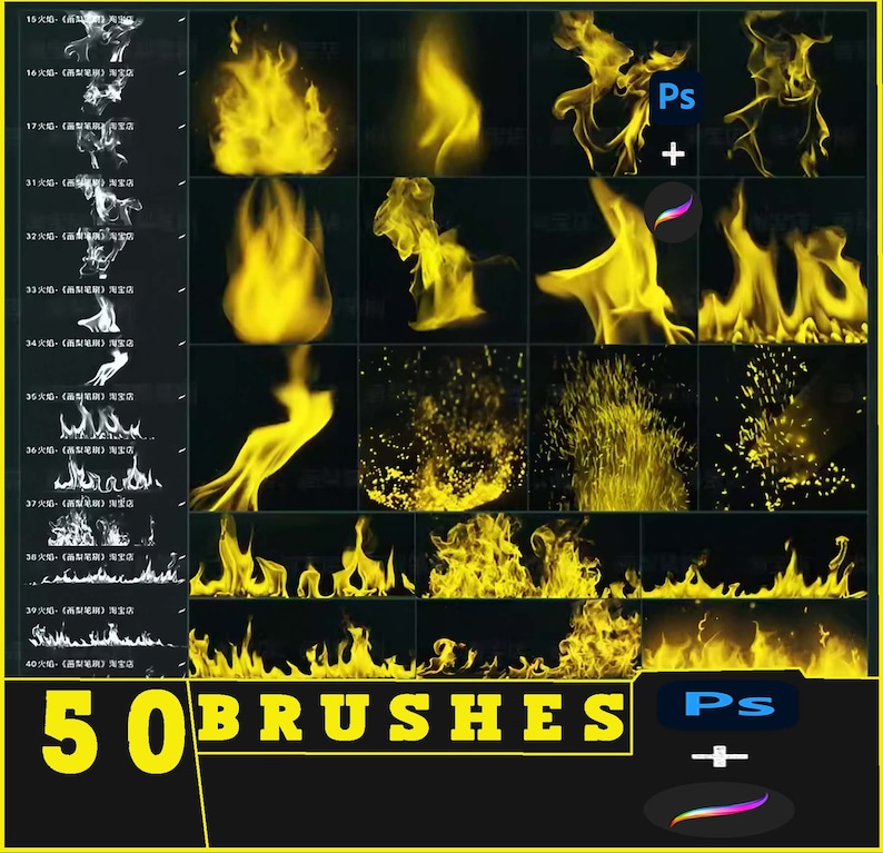 Procreate Brushes Flame Burning Special Effects Sparks Mars Flames Fire ...