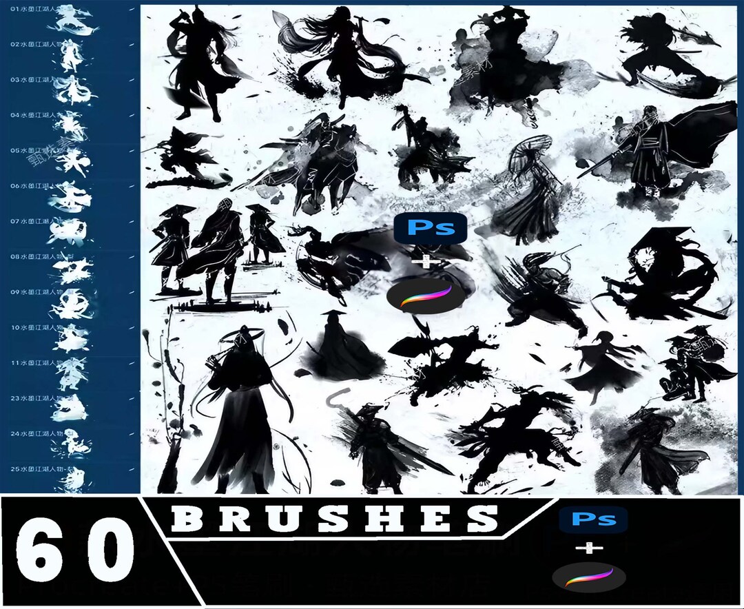 60procreate Samurai Stamp Set,photoshop Ninja Brushes Stencil Stamps ...