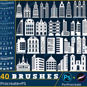 City Building Brush Set: 40 Procreate & Photoshop Brushes (digital ...