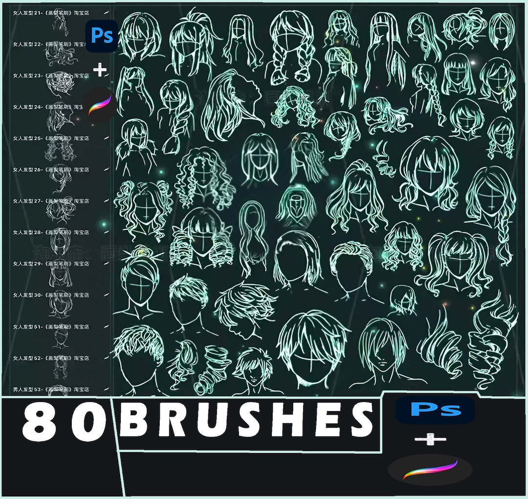 Procreate Brush Anime Cartoon Hairstyle, Drawing Two-dimensional Hair ...