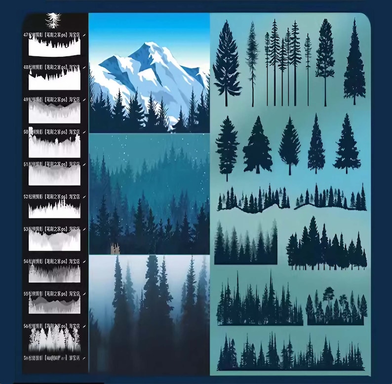 Procreate Brushes, Pine Tree Silhouette, Trees Woods Forest, Landscape Plant, Pine Forest Jungle ...