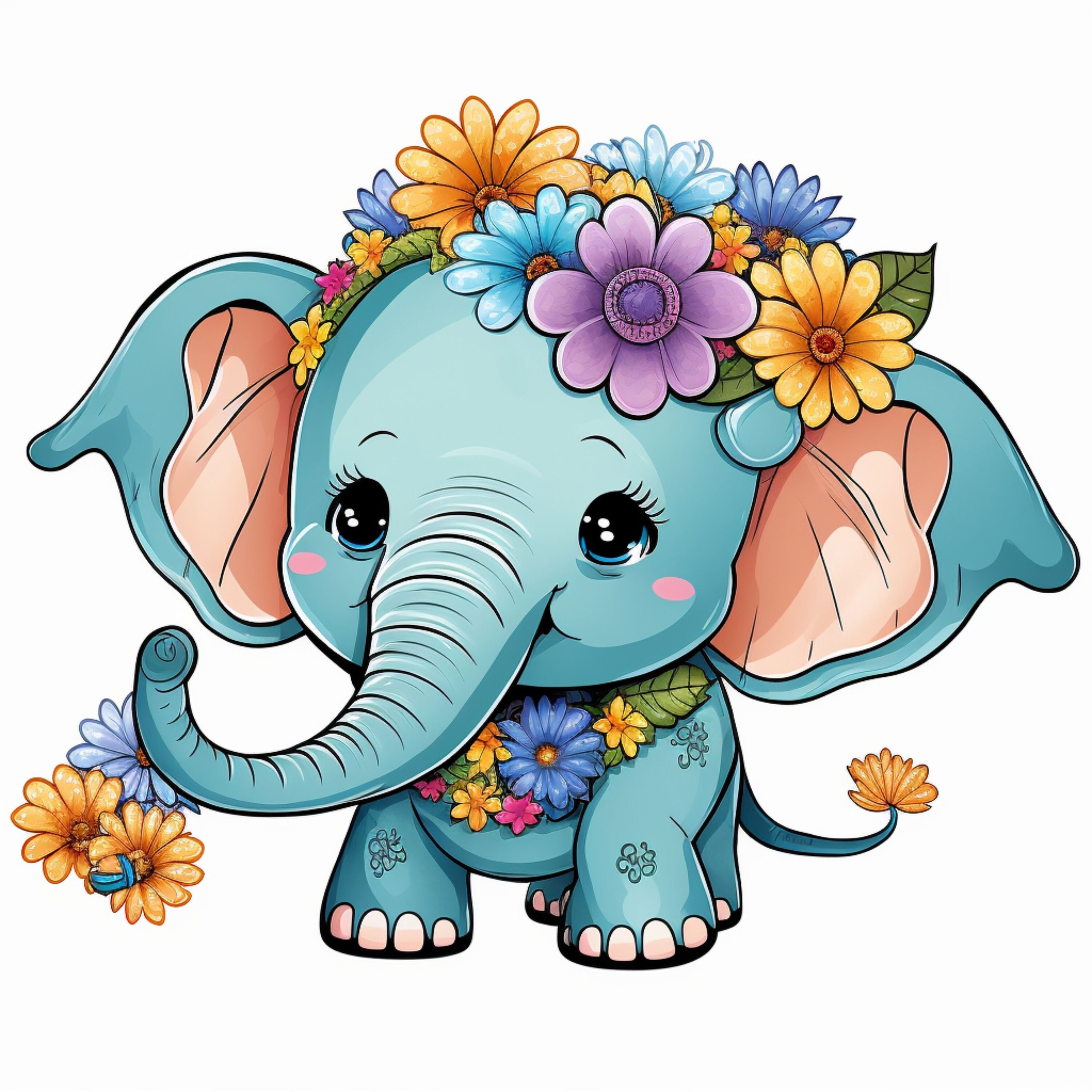 Flower Baby Elephant Sublimation Clipart, Elephant, Baby Elephant ...