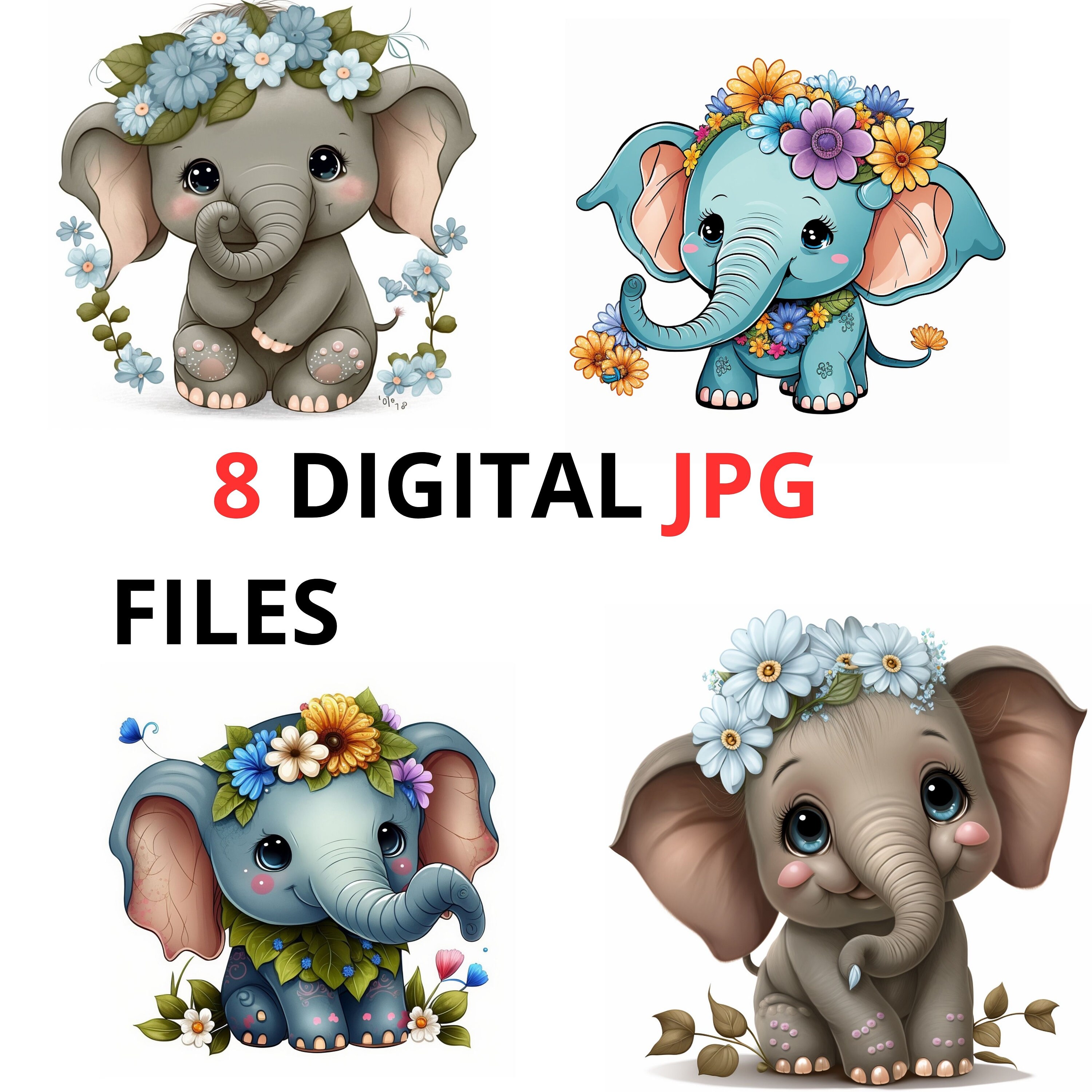 Flower Baby Elephant Sublimation Clipart, Elephant, Baby Elephant ...