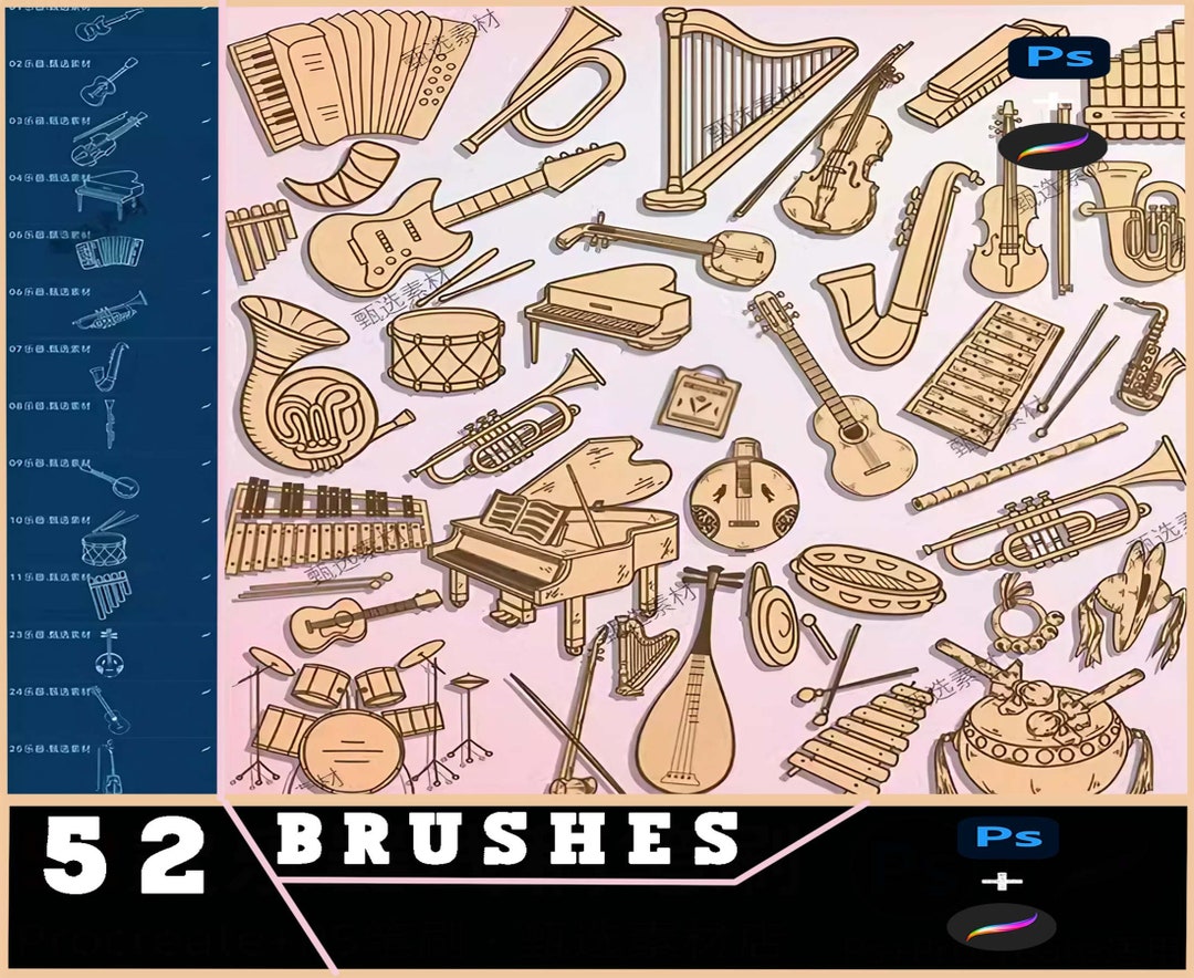 52 Brushes Musical Instruments, Photoshop Bruch, Brushset File ...