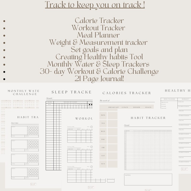 Fitness & Weight Loss Tracker Journal. Instant Digital Download, Print ...